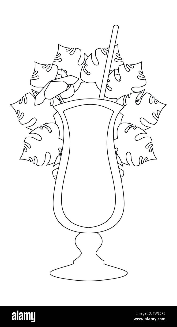 cocktail summer time tropical leaves sketch vector illustration Stock ...