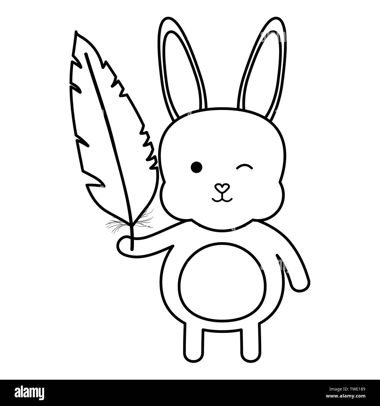 cute little rabbit lifting feather character vector illustration design ...