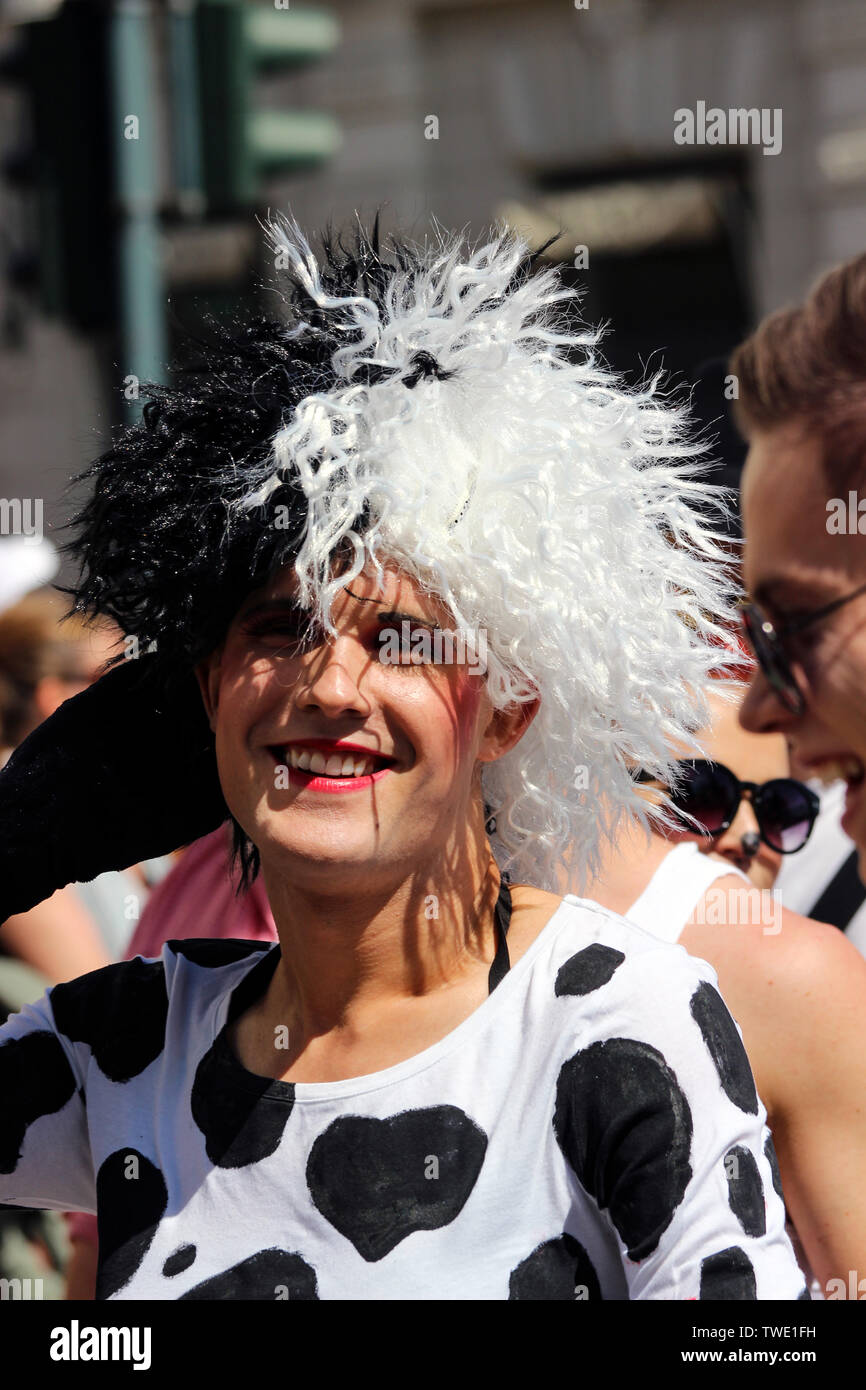 Drag queen dressed as Cruella de Vil at Helsinki Pride Parade 2015 in ...