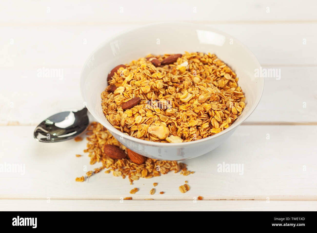 Food background of fresh baked homemade granola in bowl Stock Photo - Alamy