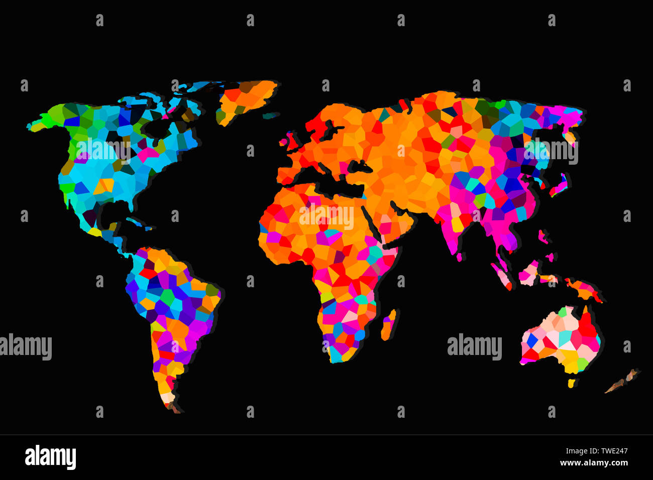 Roughly outlined world map with a colorful background patterns Stock ...