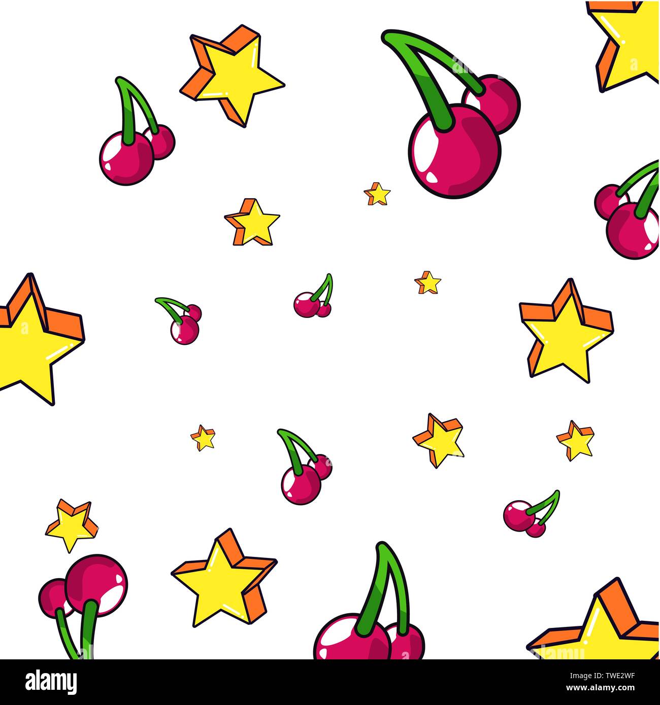 pop art comic background star cherries fruit vector illustration Stock ...