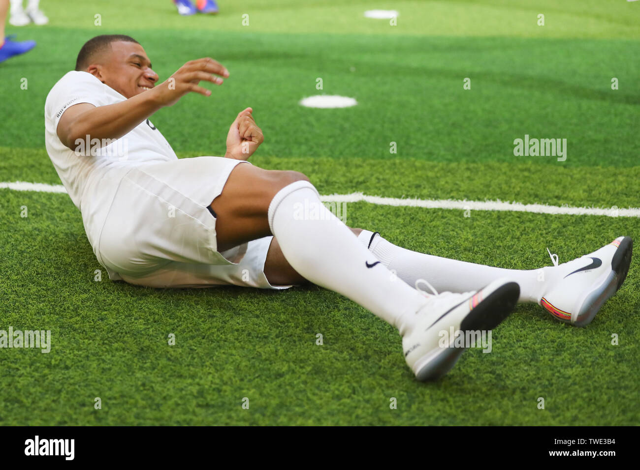 Paris Saint-Germain's French forward Kylian Mbappe attends a football ...