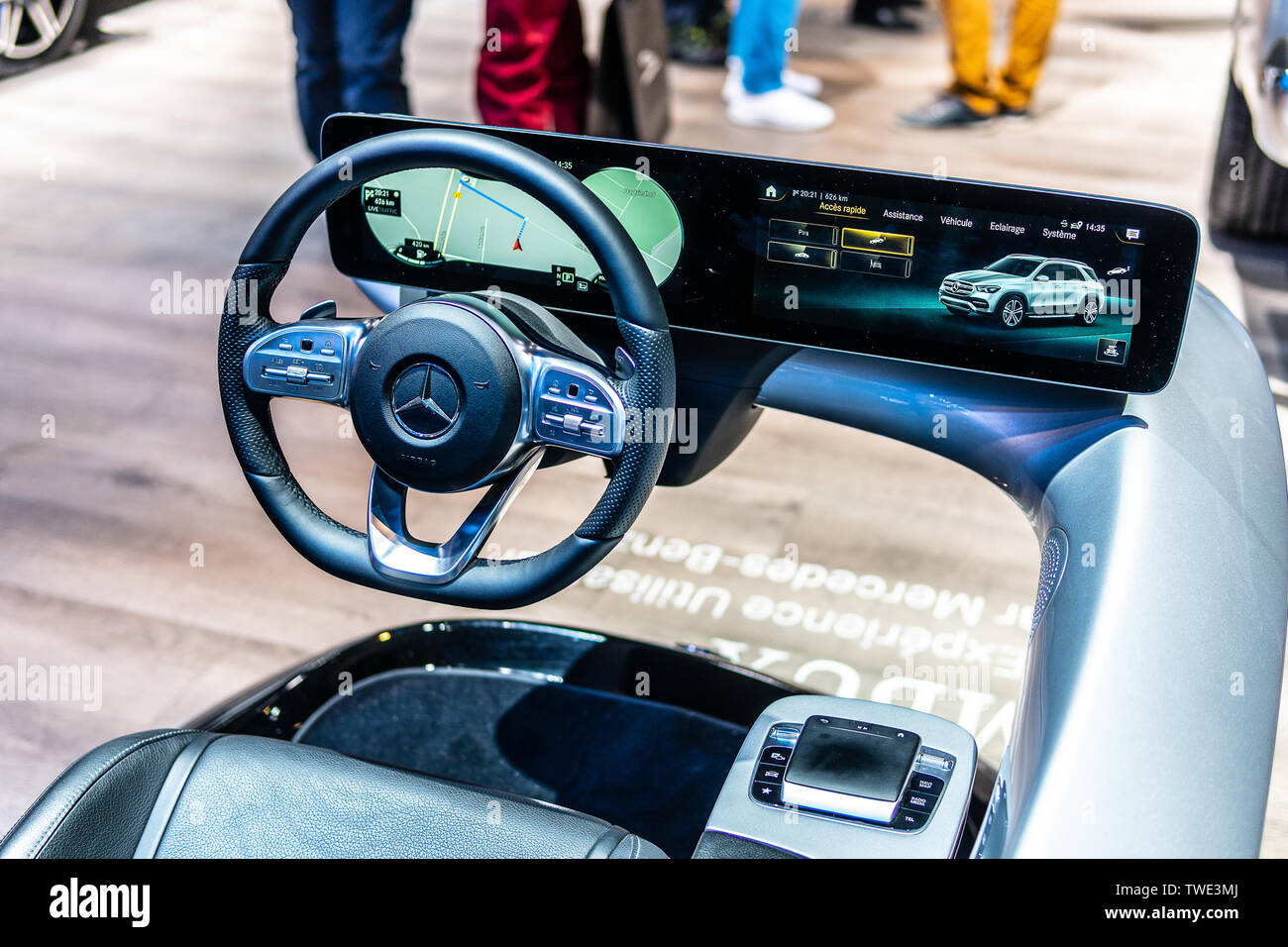 Paris, France, Oct 05, 2018 Mercedes driving simulator, cockpit ...