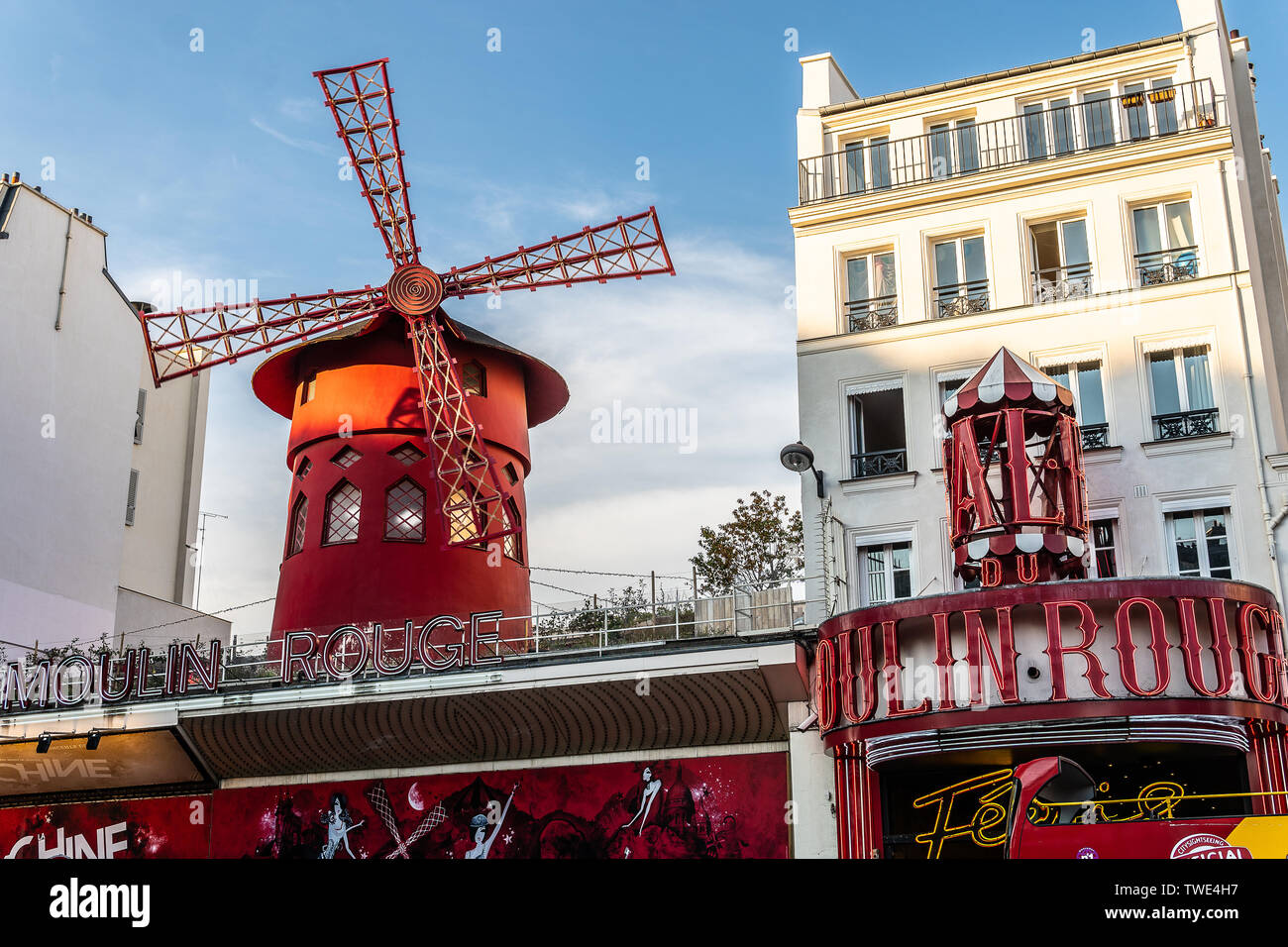 Paris, France, October 09, 2018: The Moulin Rouge famous cabaret built ...