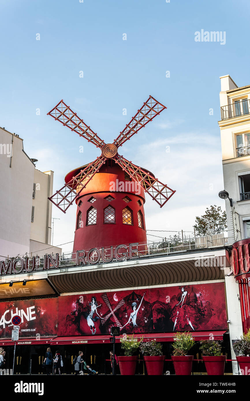 Paris, France, October 09, 2018: The Moulin Rouge famous cabaret built ...