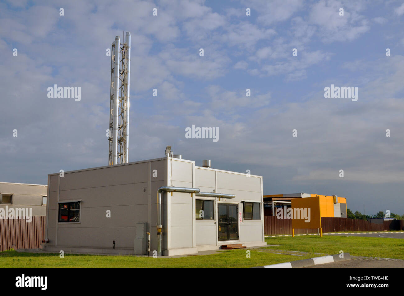 building industrial gas boiler with a pipe. Appearance Stock Photo - Alamy