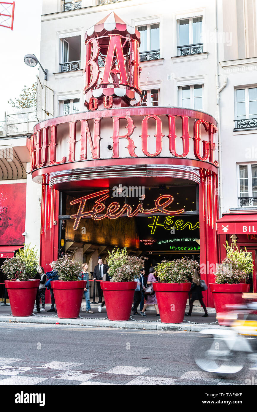 Paris, France, October 09, 2018: The Moulin Rouge famous cabaret built ...