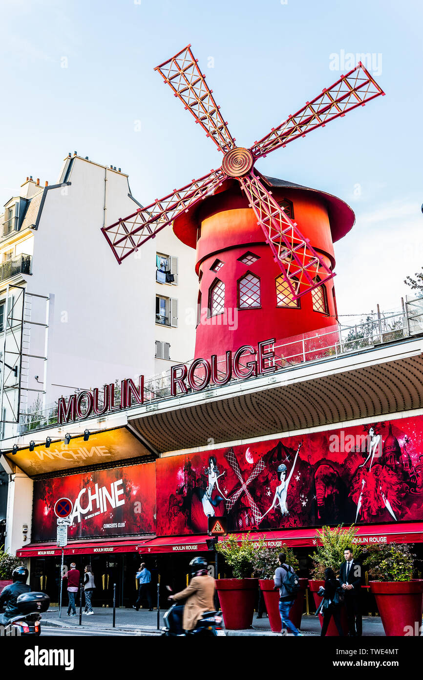 Paris, France, October 09, 2018: The Moulin Rouge famous cabaret built ...