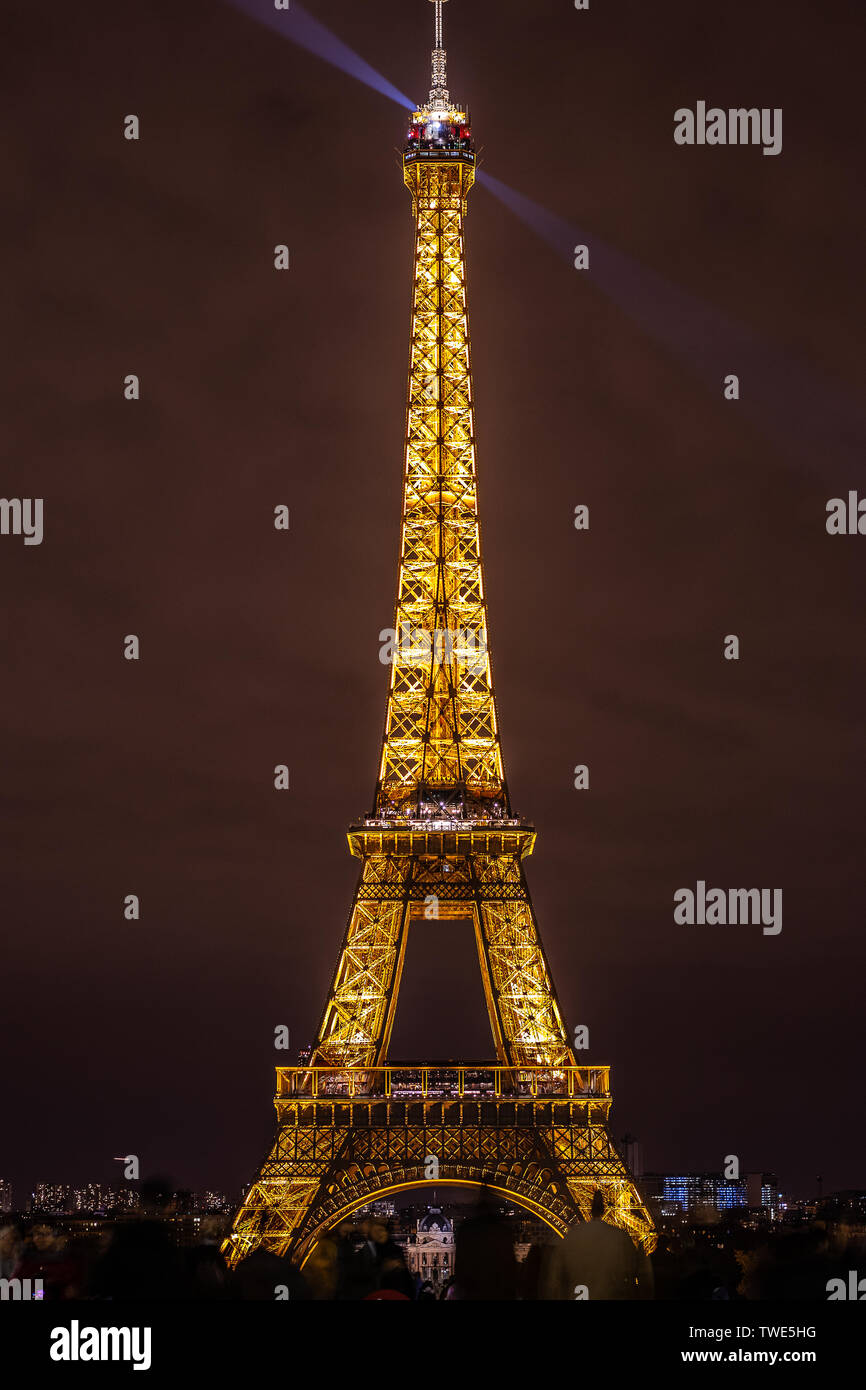 PARIS, FRANCE, October 2018: famous Eiffel Tower in night. Eiffel Tower ...