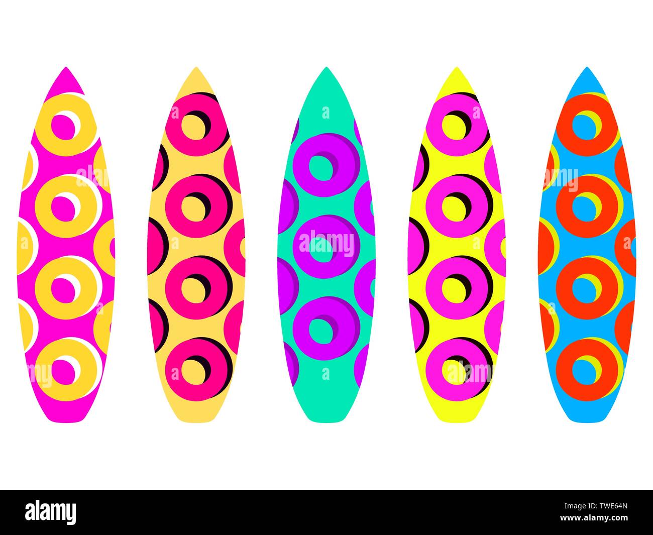 Surfboards on a white background. Types of surfboards with a pattern ...