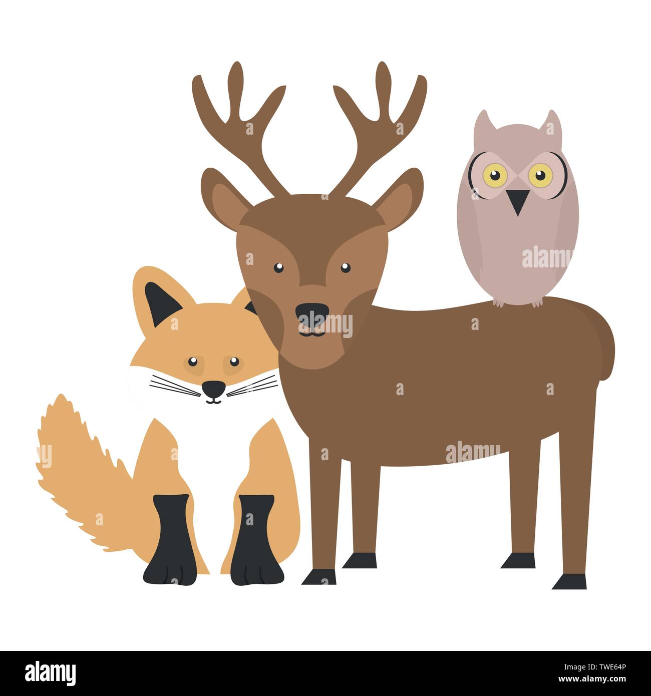 cute fox and reindeer and owl woodland characters vector illustration ...