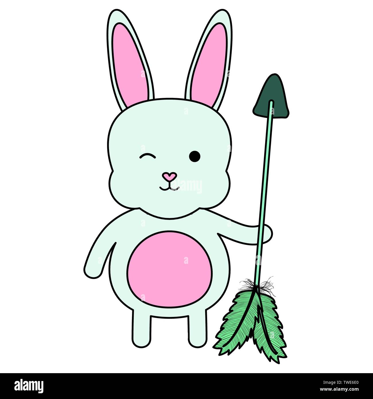 cute little rabbit with arrows and feathers vector illustration design ...