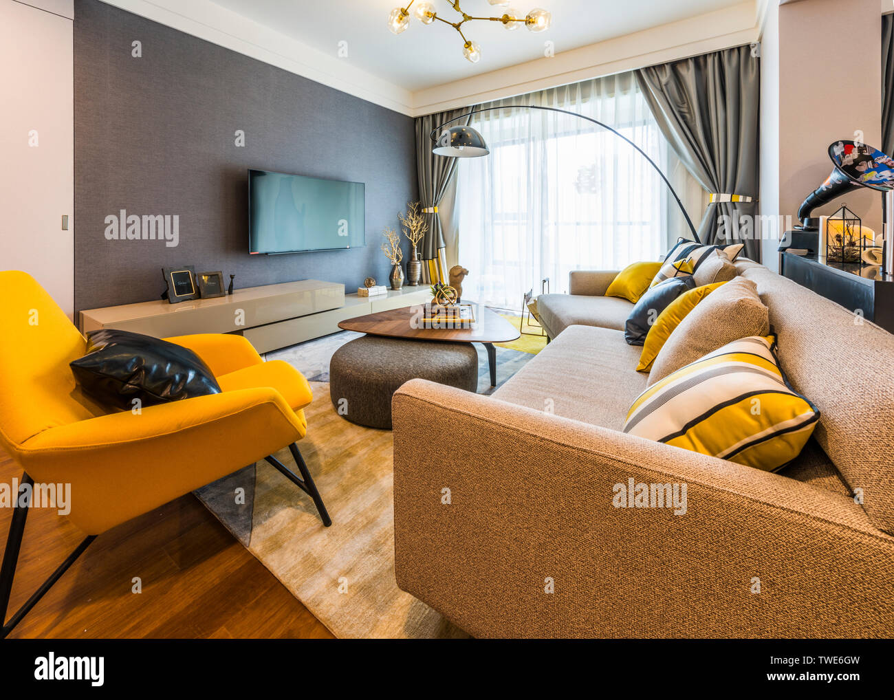 Design of interior design space of model room in modern living room ...