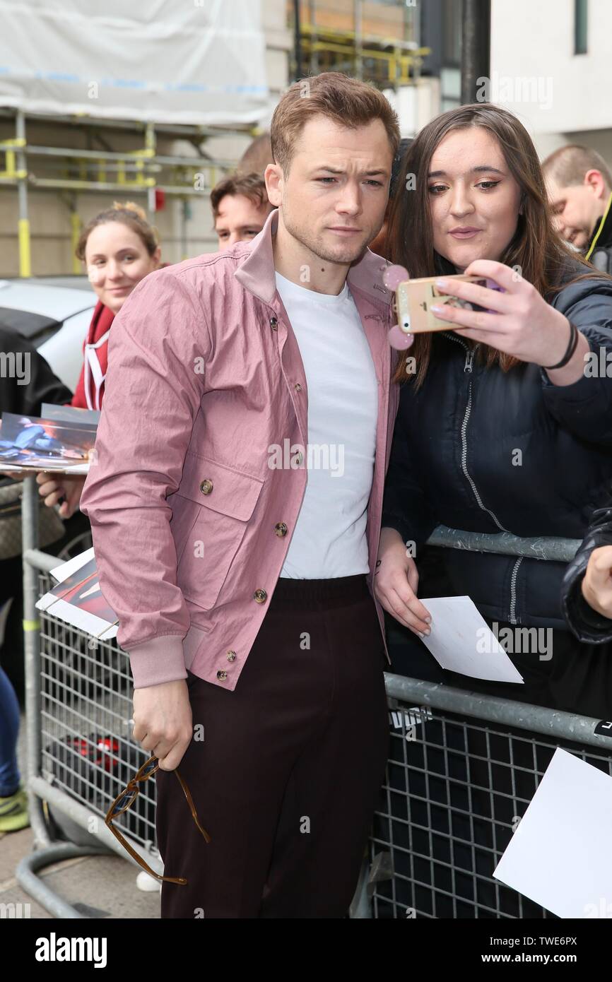 Taron Egerton seen at Radio 2 for radio interviews Featuring: Taron ...