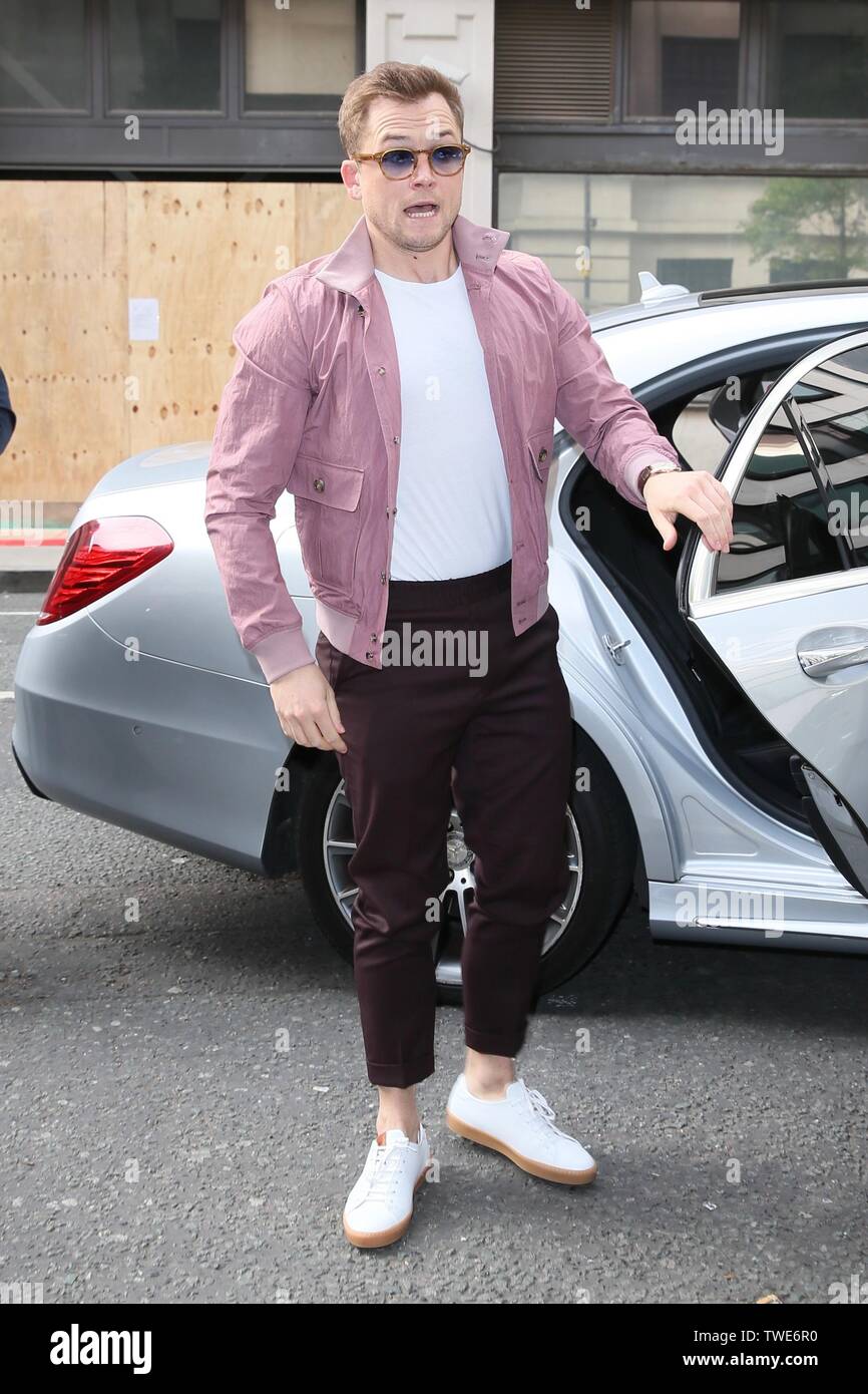 Taron Egerton seen at Radio 2 for radio interviews Featuring: Taron ...
