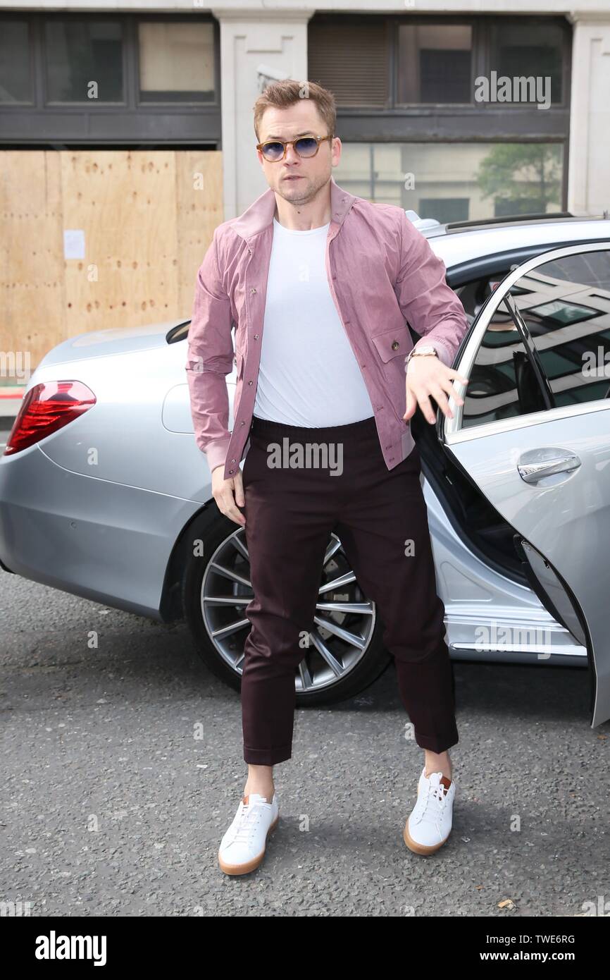 Taron Egerton seen at Radio 2 for radio interviews Featuring: Taron ...