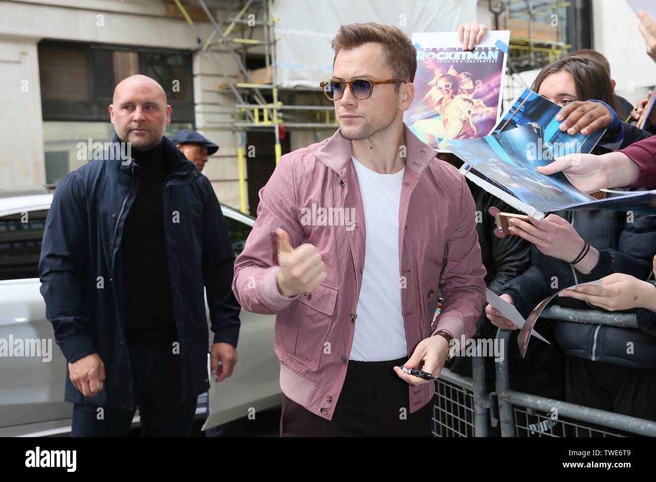 Taron Egerton seen at Radio 2 for radio interviews Featuring: Taron ...