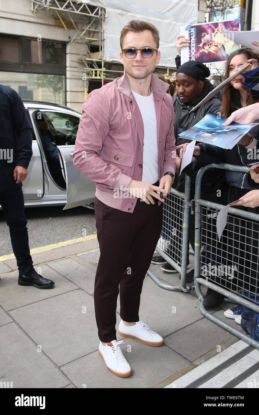 Taron Egerton seen at Radio 2 for radio interviews Featuring: Taron ...