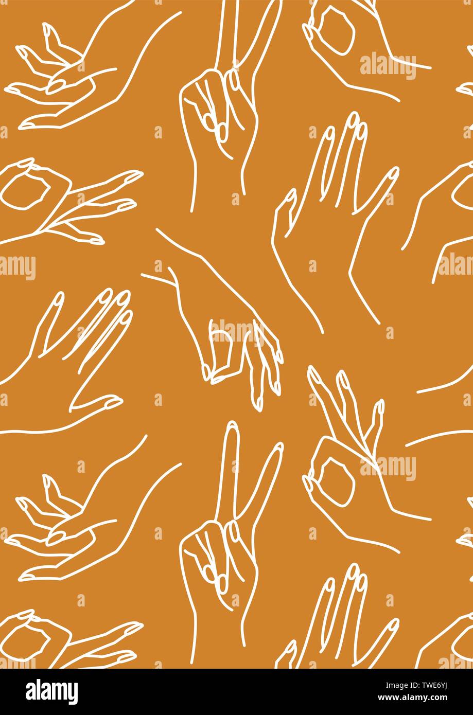 Womans Hand Line Brown And White Background Vector Print Of Female