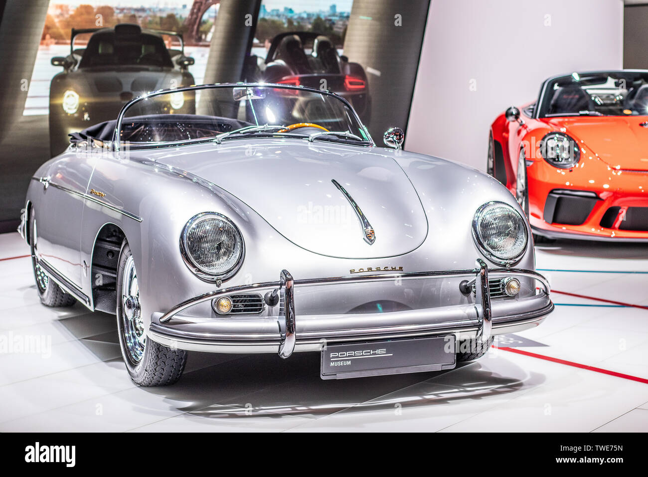 Paris, France, October 03, 2018: metallic silver Porsche 356 A 1600 ...