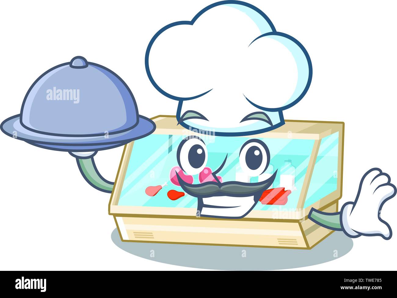 Chef with food trade counter isolated in the character Stock Vector ...