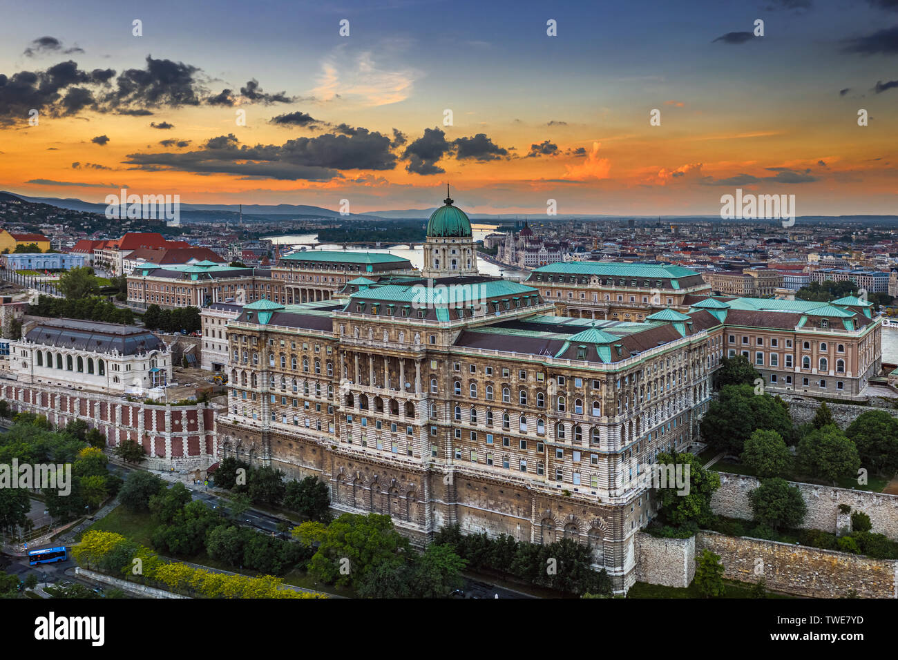Budapest, Hungary - Aerial view of the beautiful Buda Castle Royal ...