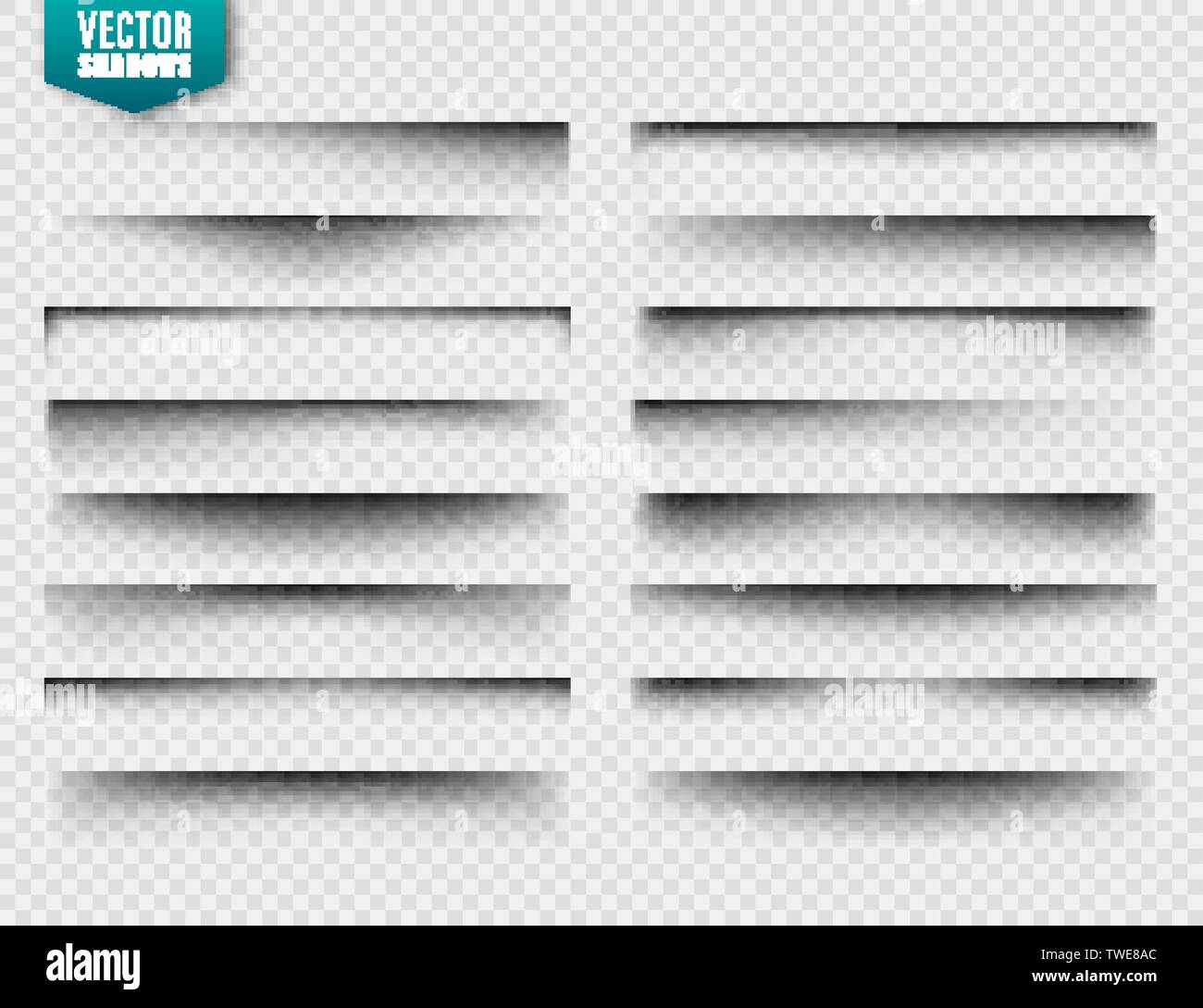 Vector shadows set. Page dividers on transparent background. Realistic ...