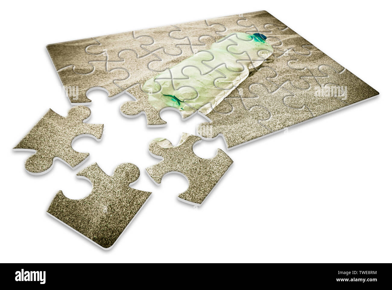 Empty green plastic bottle abandoned on the beach - concept image in ...