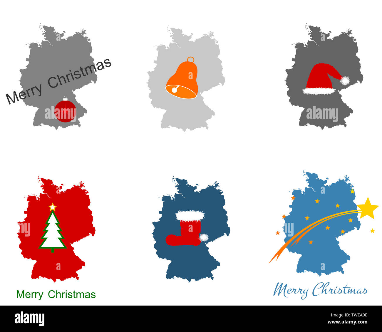 Map of Germany with Christmas symbols Stock Photo - Alamy