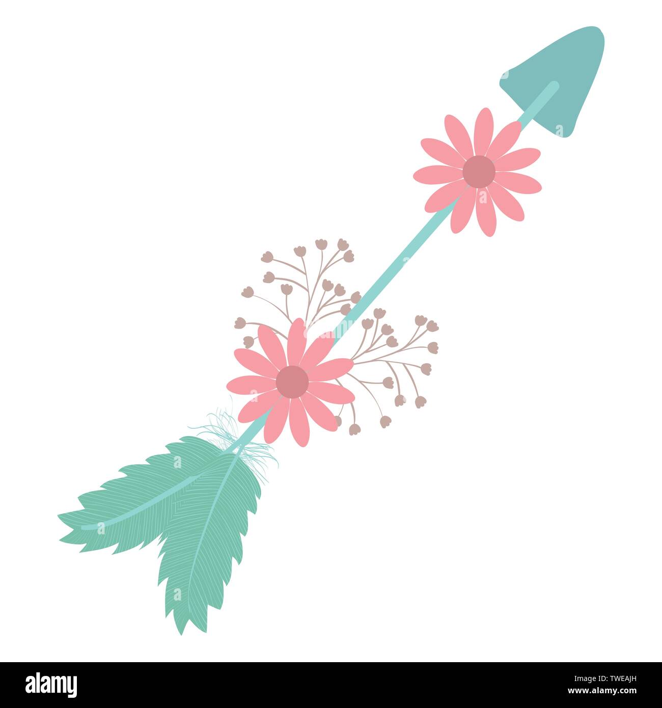 bohemian arrow with feathers and flowers vector illustration design ...