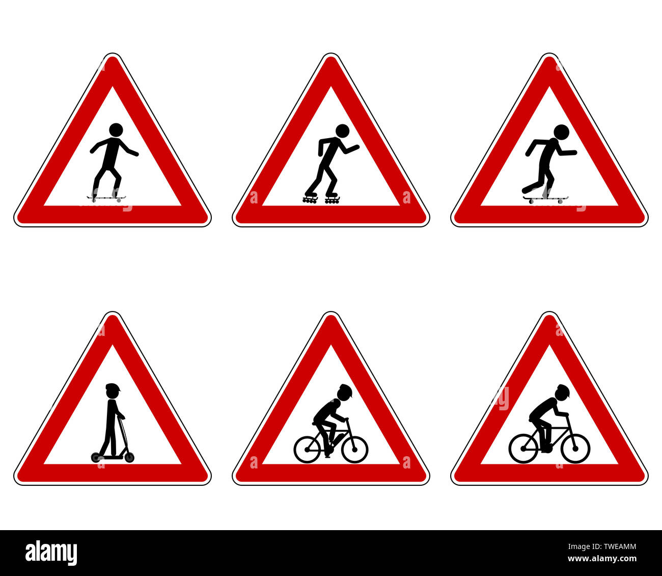 Traffic warning sign for various sports Stock Photo - Alamy