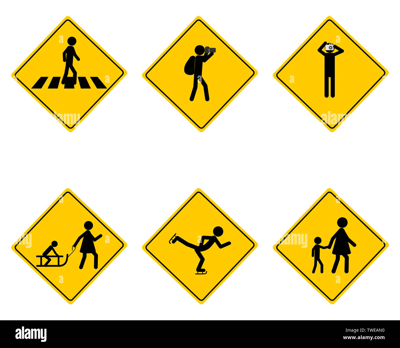 Traffic warning sign for various sports Stock Photo - Alamy