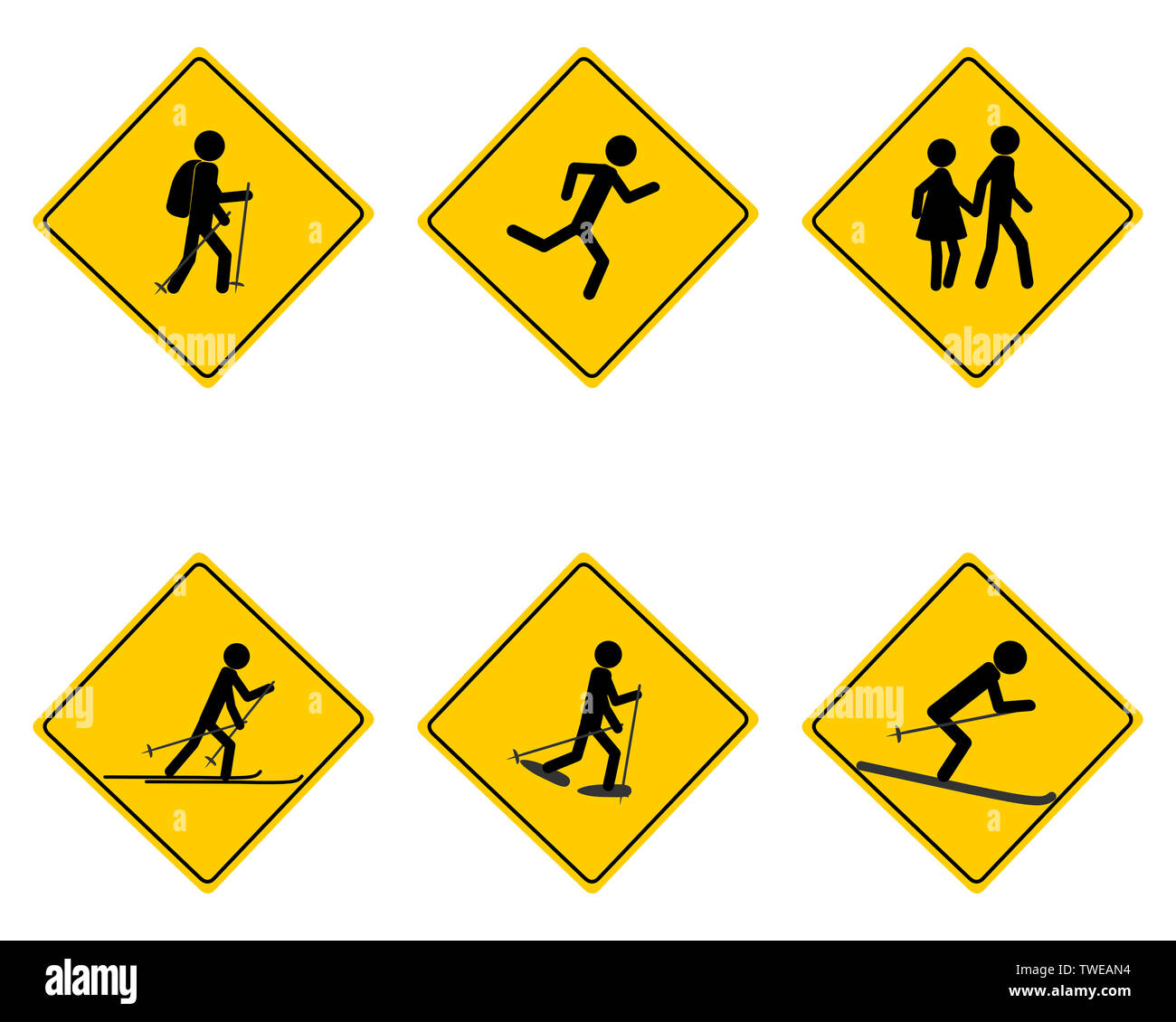 Traffic warning sign for various sports Stock Photo - Alamy