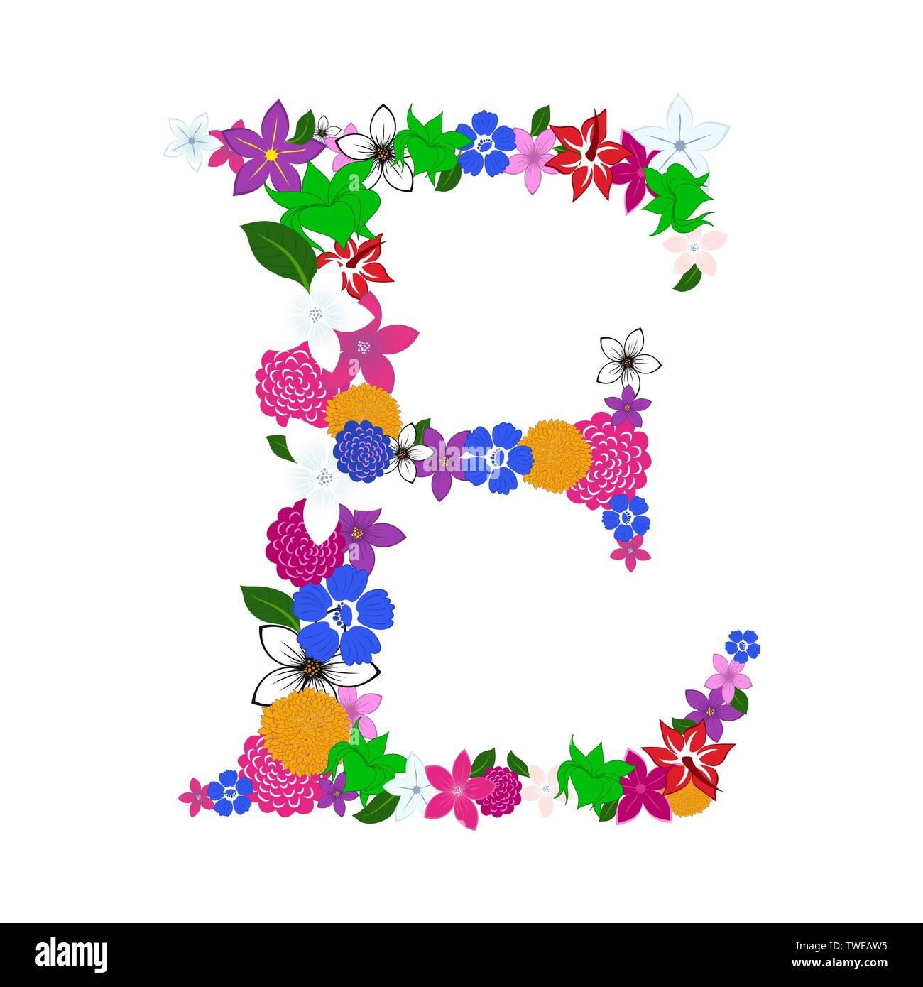 Floral Alphabet Letter. Colorfull on White Design. Vector illustration ...