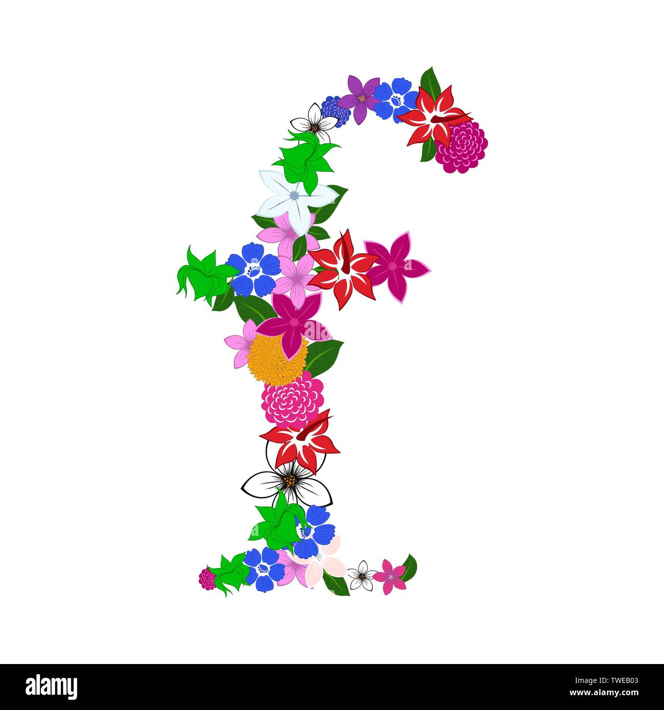 Floral Alphabet Letter. Colorfull on White Design. Vector illustration ...