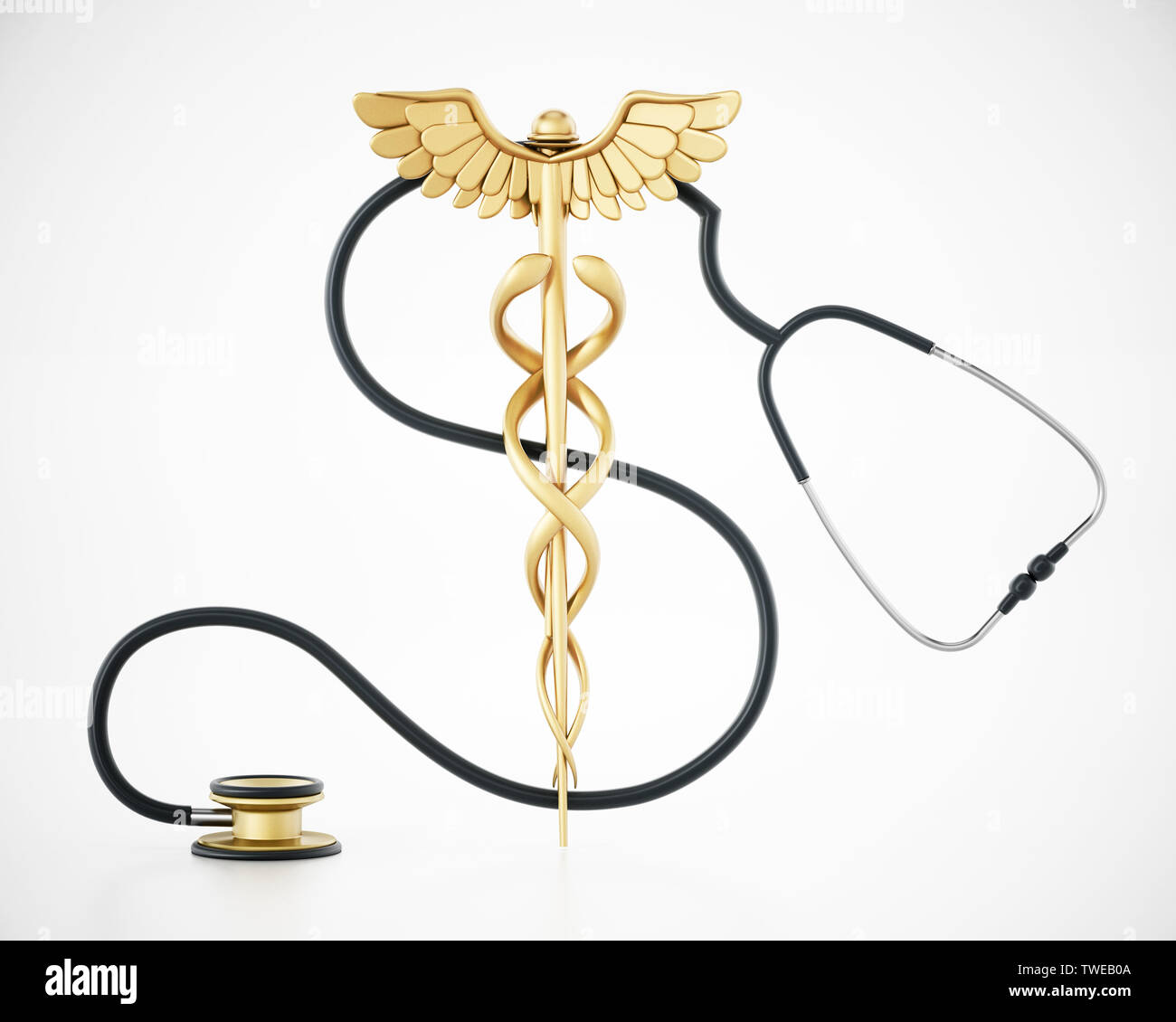Stethoscope and caduceus icon forming dollar shape. 3D illustration ...