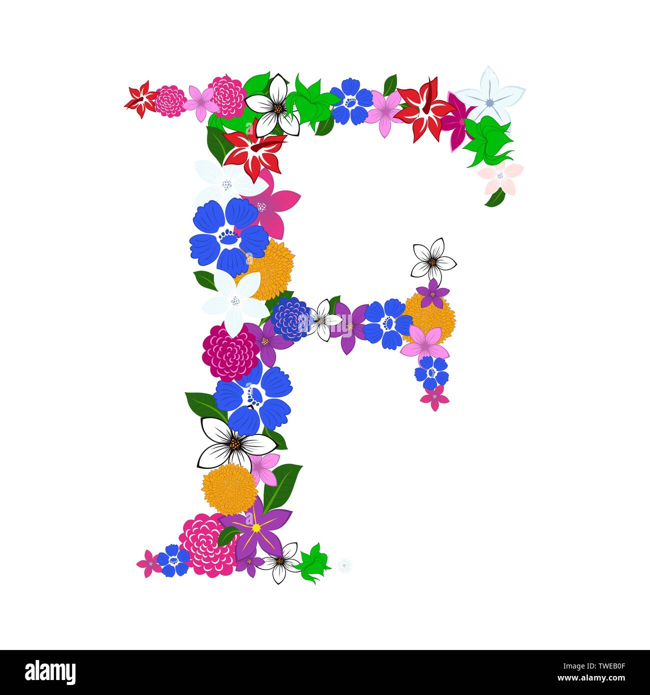 Floral Alphabet Letter. Colorfull on White Design. Vector illustration ...
