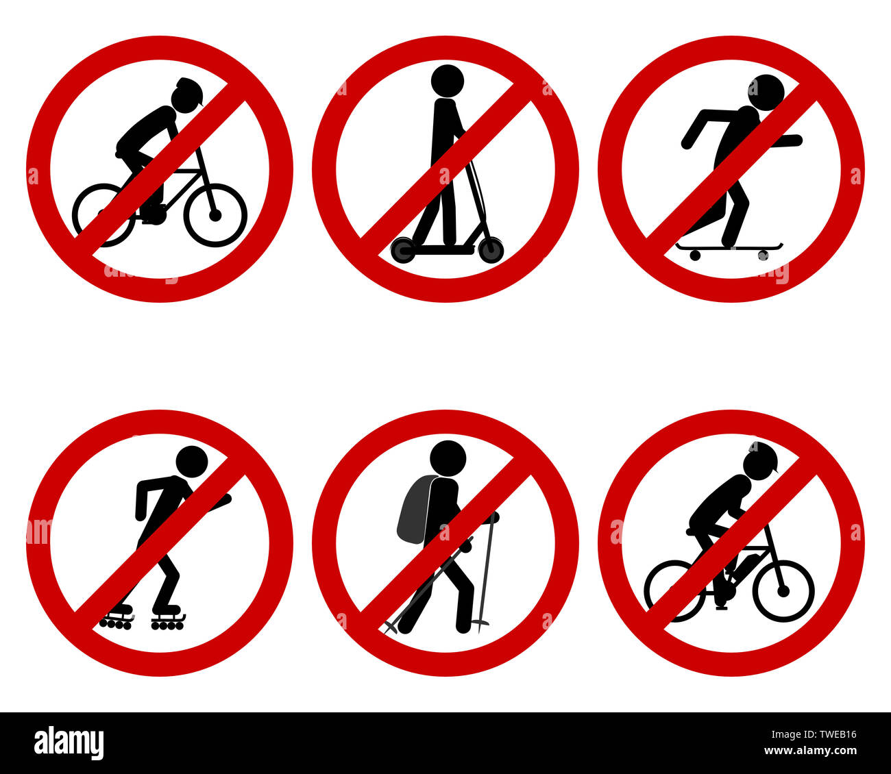 Traffic prohibition sign for various sports Stock Photo - Alamy