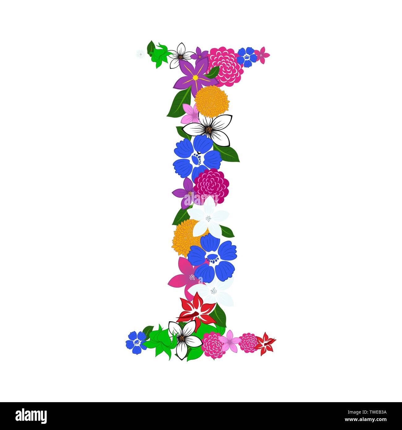 Floral Alphabet Letter. Colorfull on White Design. Vector illustration ...