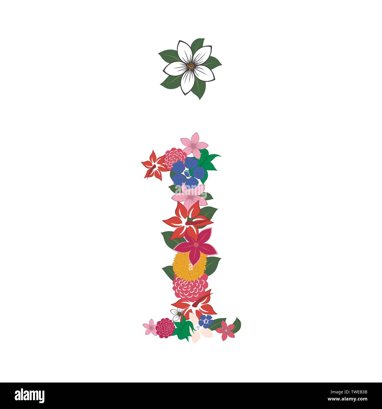 Floral Alphabet Letter. Colorfull on White Design. Vector illustration ...