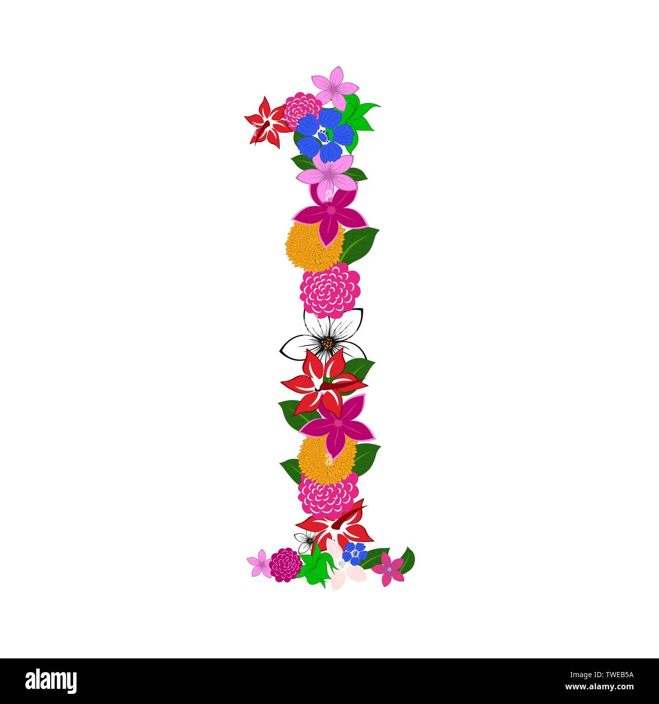 Floral Alphabet Letter. Colorfull on White Design. Vector illustration ...