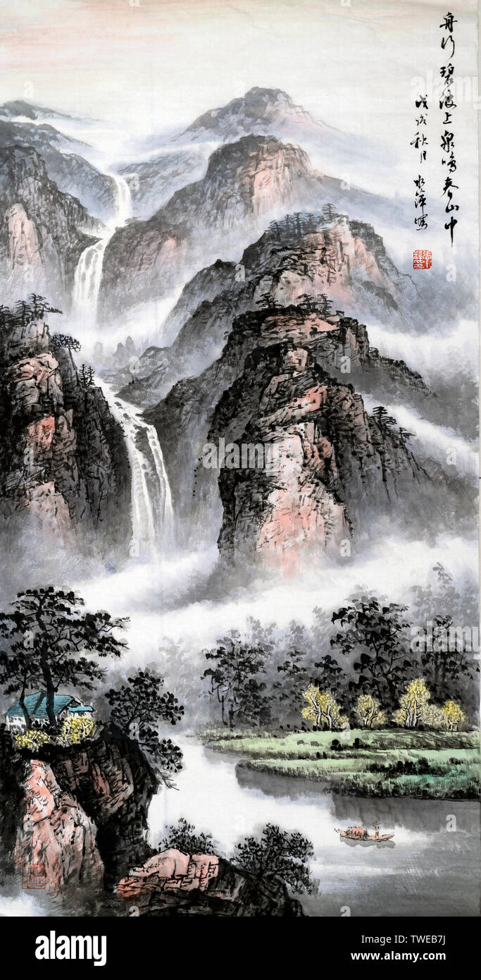 Chinese landscape painting waterfall hi-res stock photography and ...
