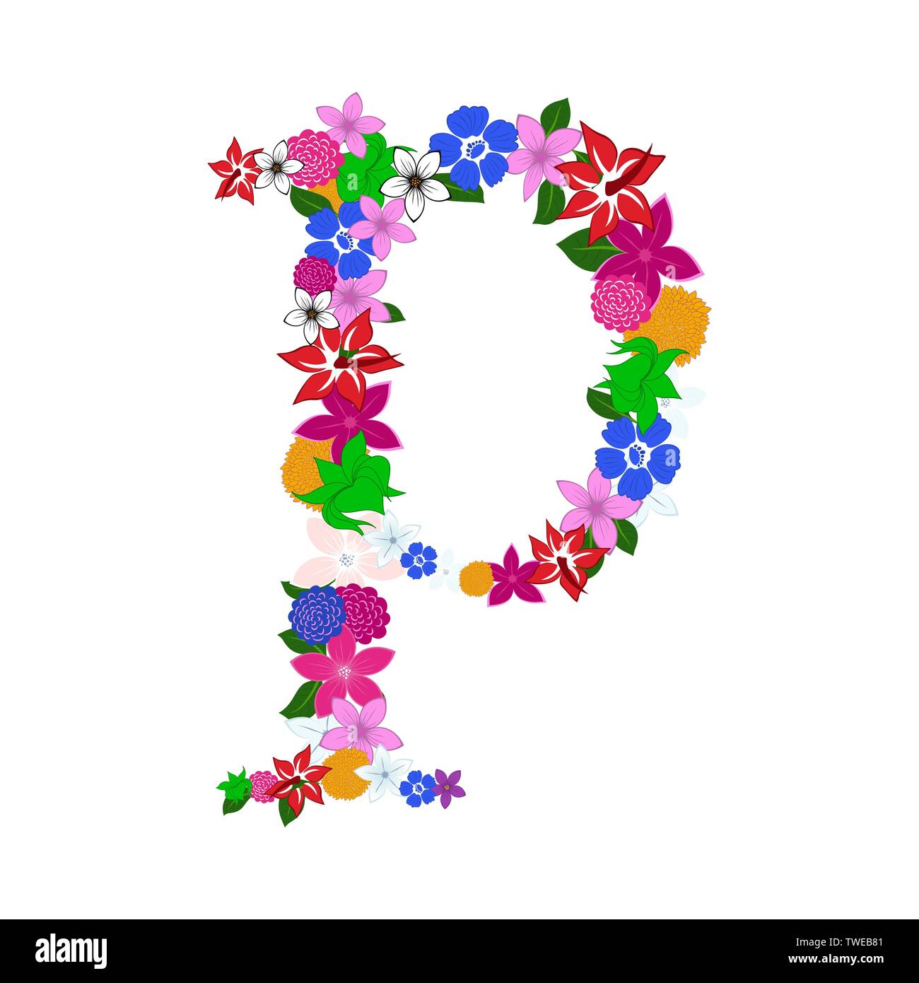 Floral Alphabet Letter. Colorfull on White Design. Vector illustration ...