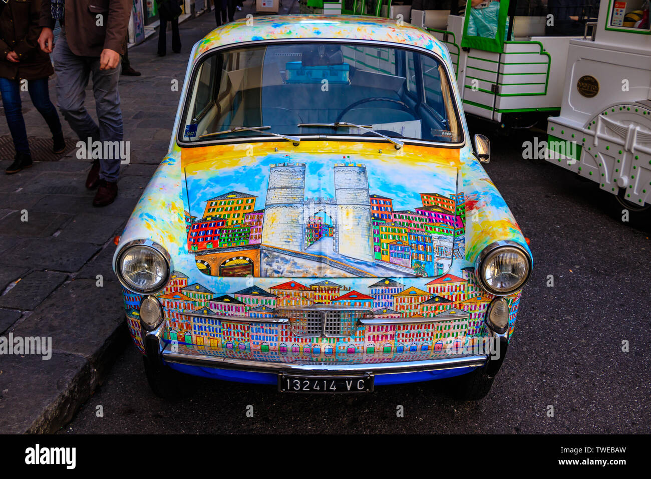 GENOA, ITALY - MARCH 9, 2019: The city's main symbols drawn on the car ...