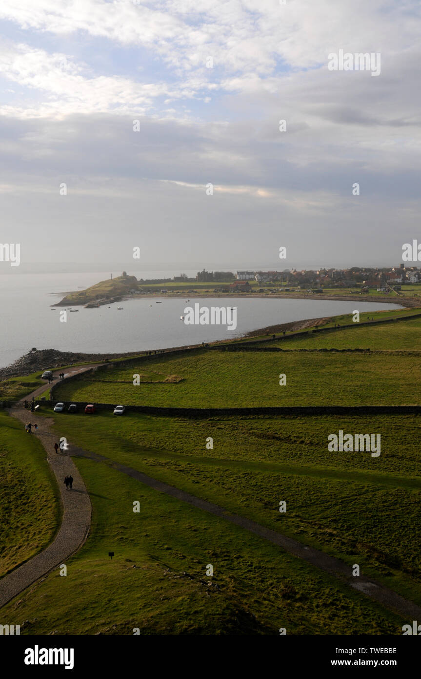 Coastal view from Lindisfarne castle on Lindisfarne Holy Island in ...