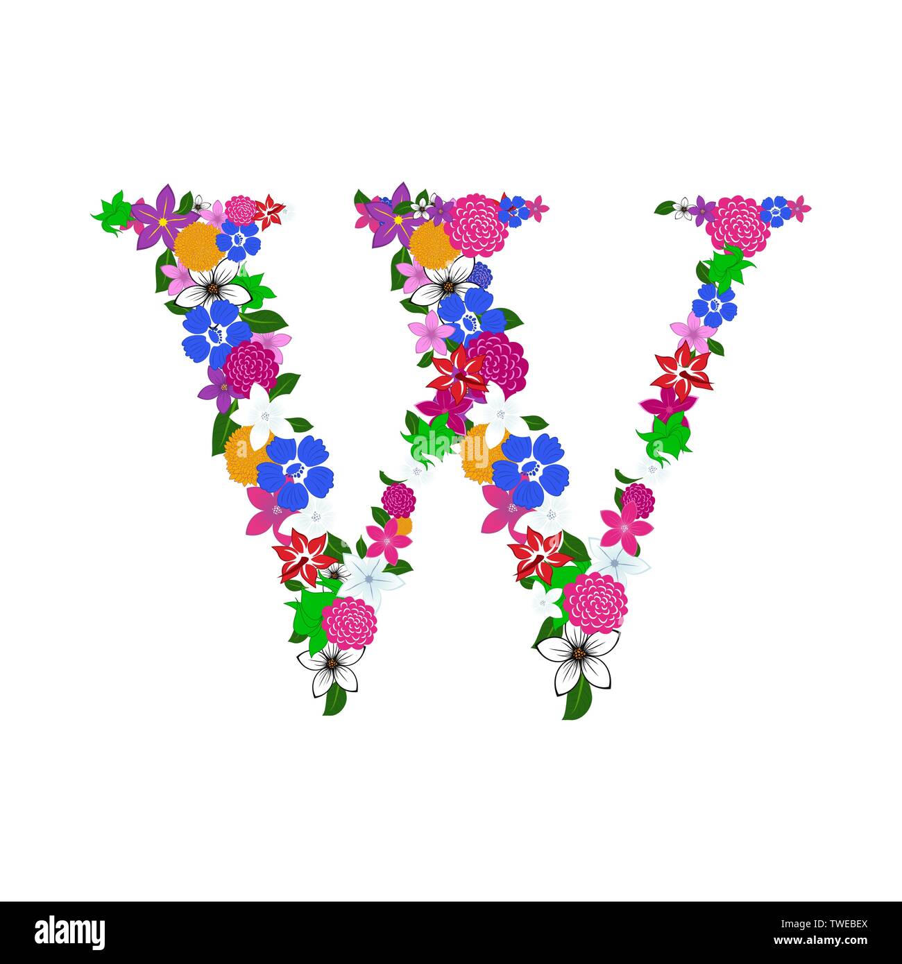 Floral Alphabet Letter. Colorfull on White Design. Vector illustration ...