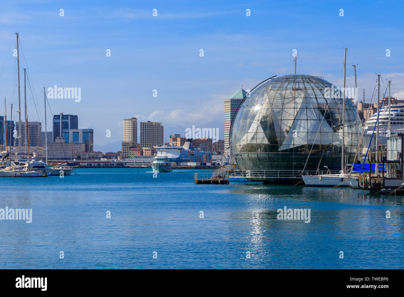 GENOA, ITALY - MARCH 9, 2019: The bubble biosphere by Renzo Piano in ...