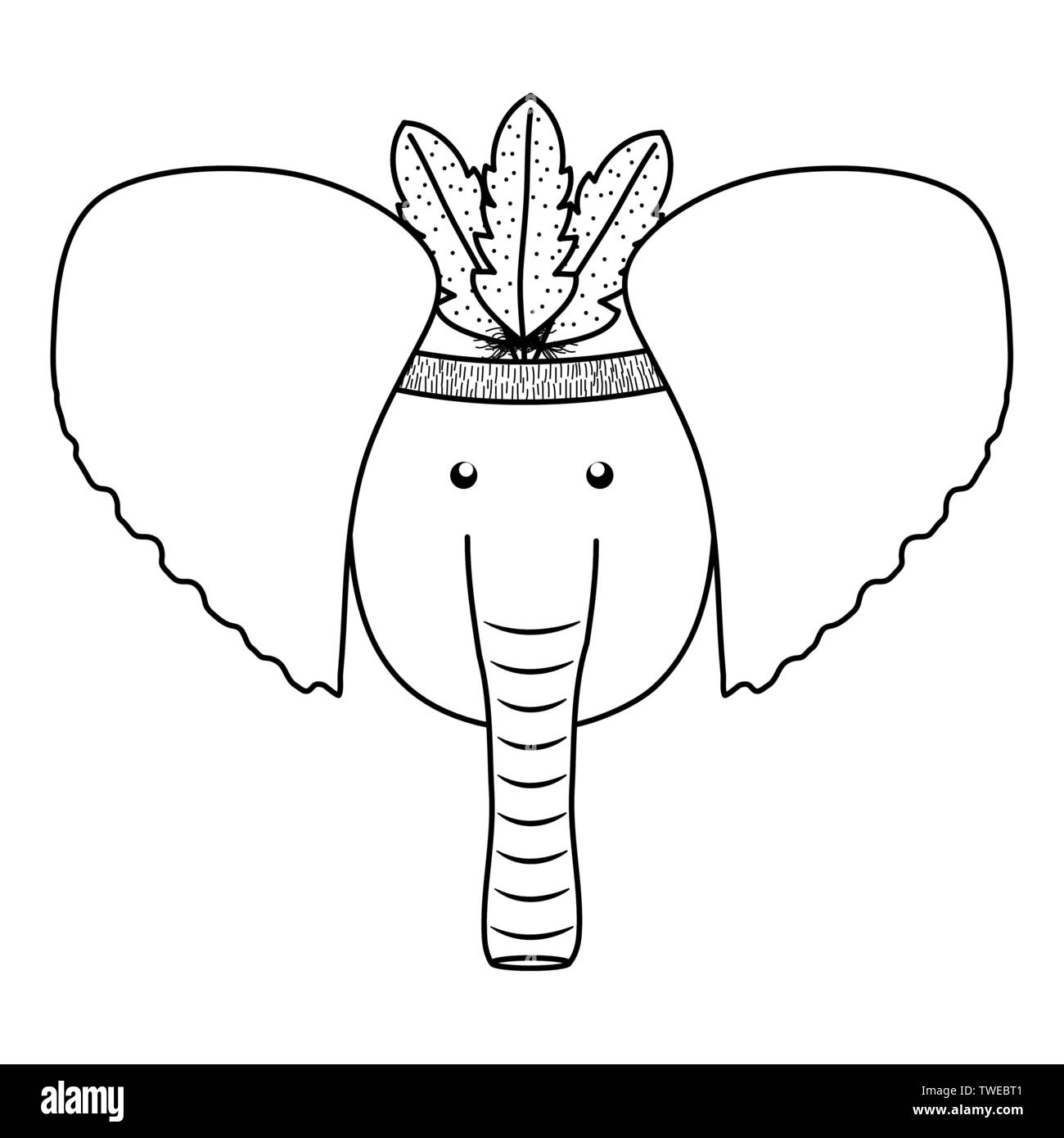 elephant with feathers hat bohemian style vector illustration design ...