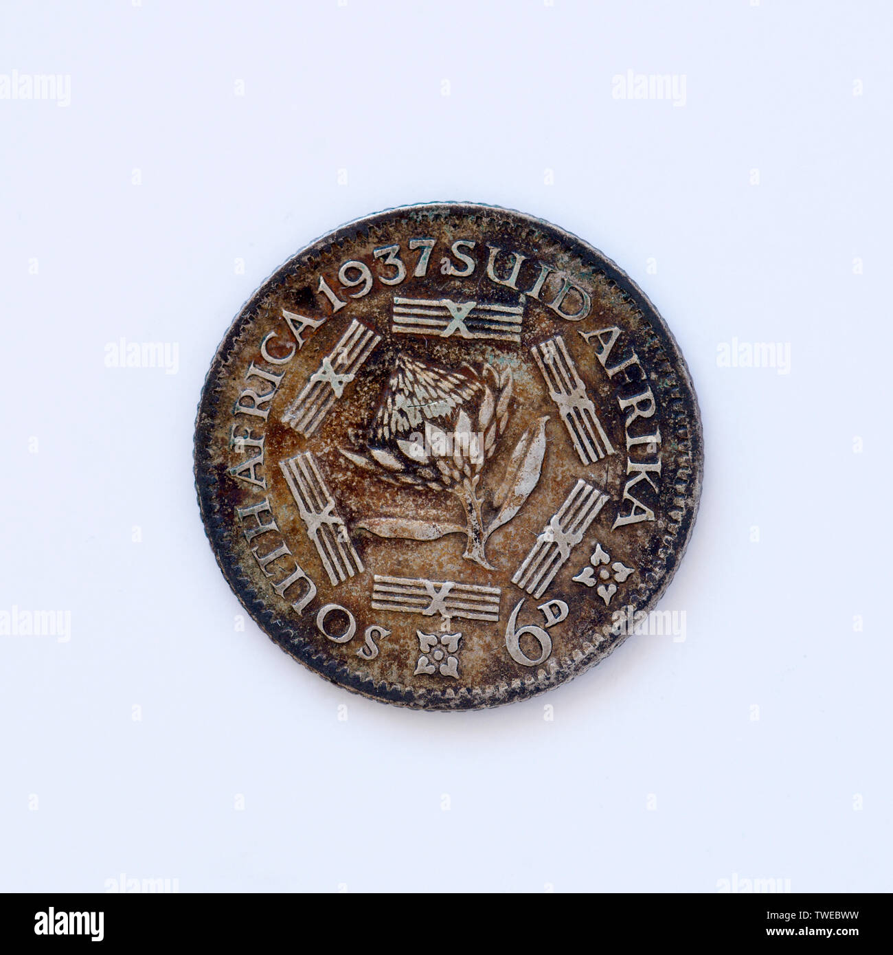 South Africa 6 Pence - George VI Coin - 1937 Stock Photo - Alamy